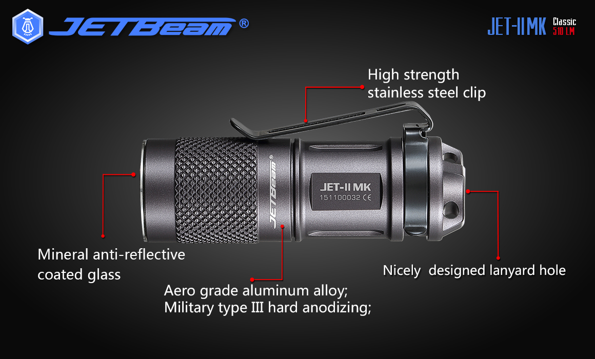 JET-II MK Everyday Carry Flashlight 510 Lumens - Jietemingdianzi