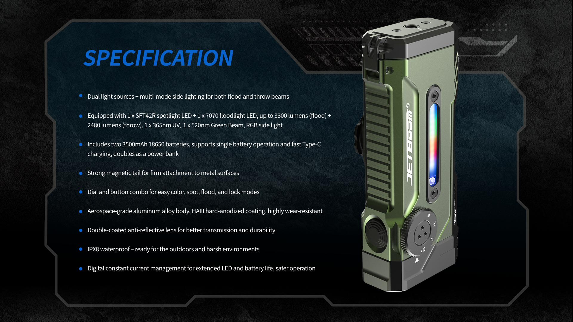 Jetbeam E28 All in 1 Flashlight EDC 3300 Lumens RGB Laser Rechargeable ...